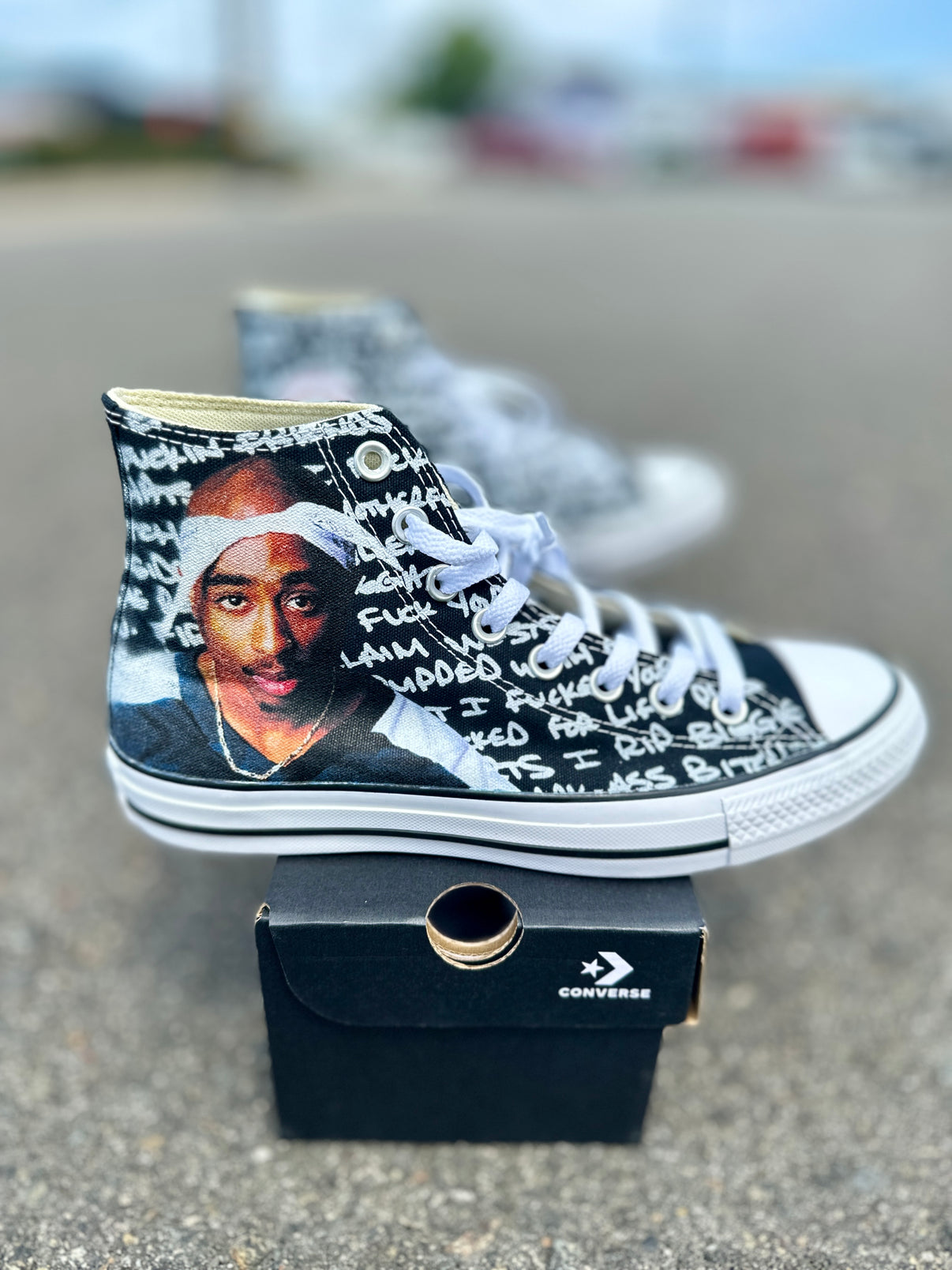 Tupac Shakur Rapper Theme Black High Top Chucks Custom 2Pac Theme Conv ...
