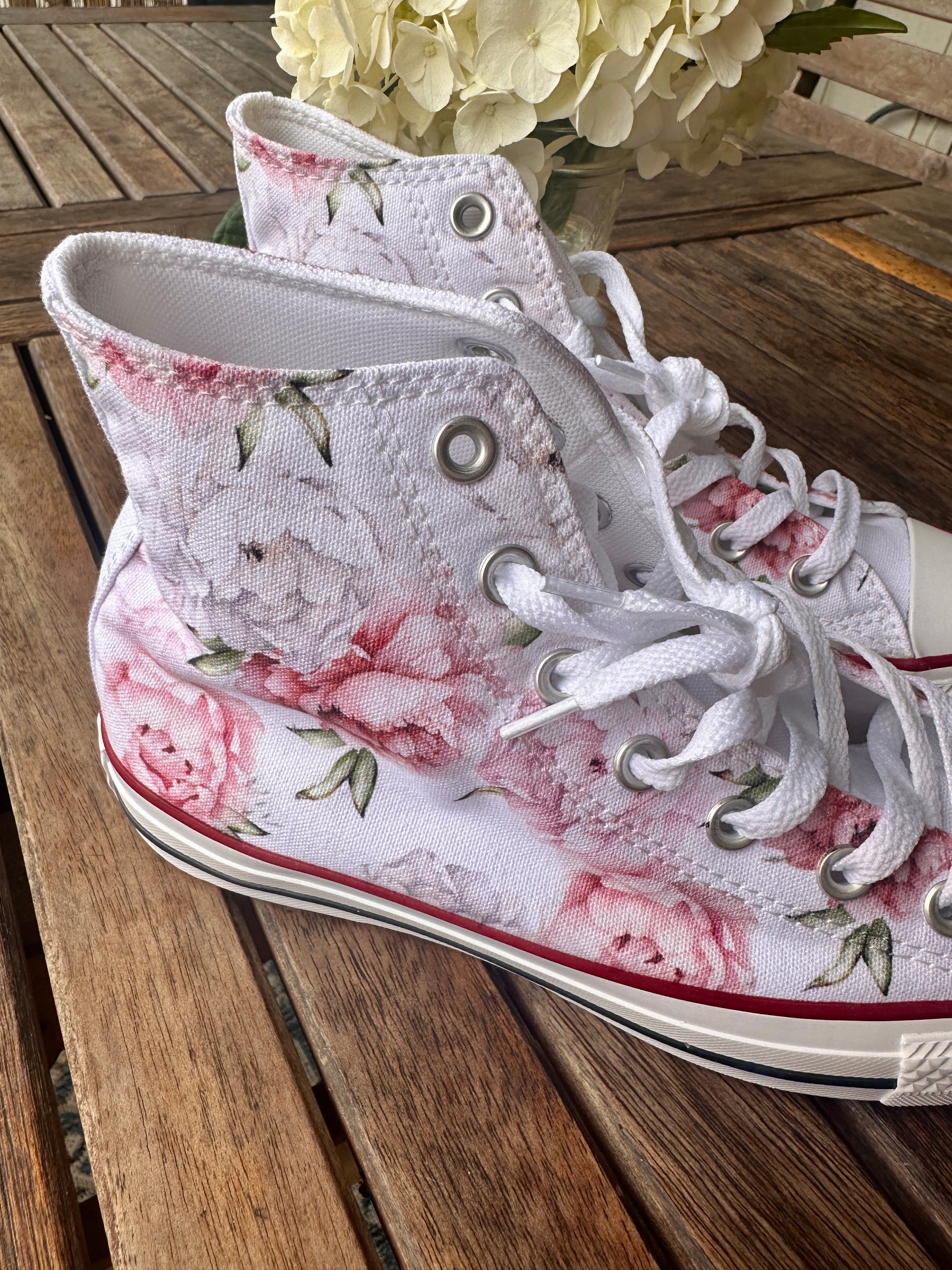 Whimsical Roses White Converse High Top Chuck Taylor Shoes Floral Cust ...