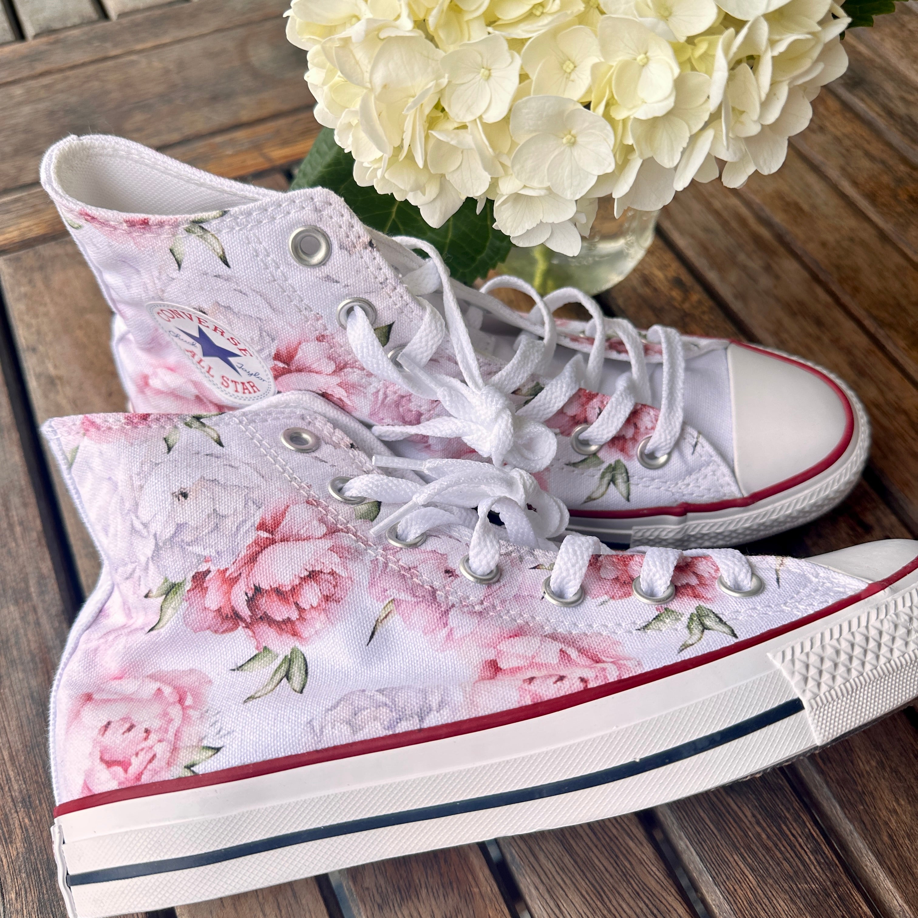 Whimsical Roses White Converse High Top Chuck Taylor Shoes Floral Cust ...