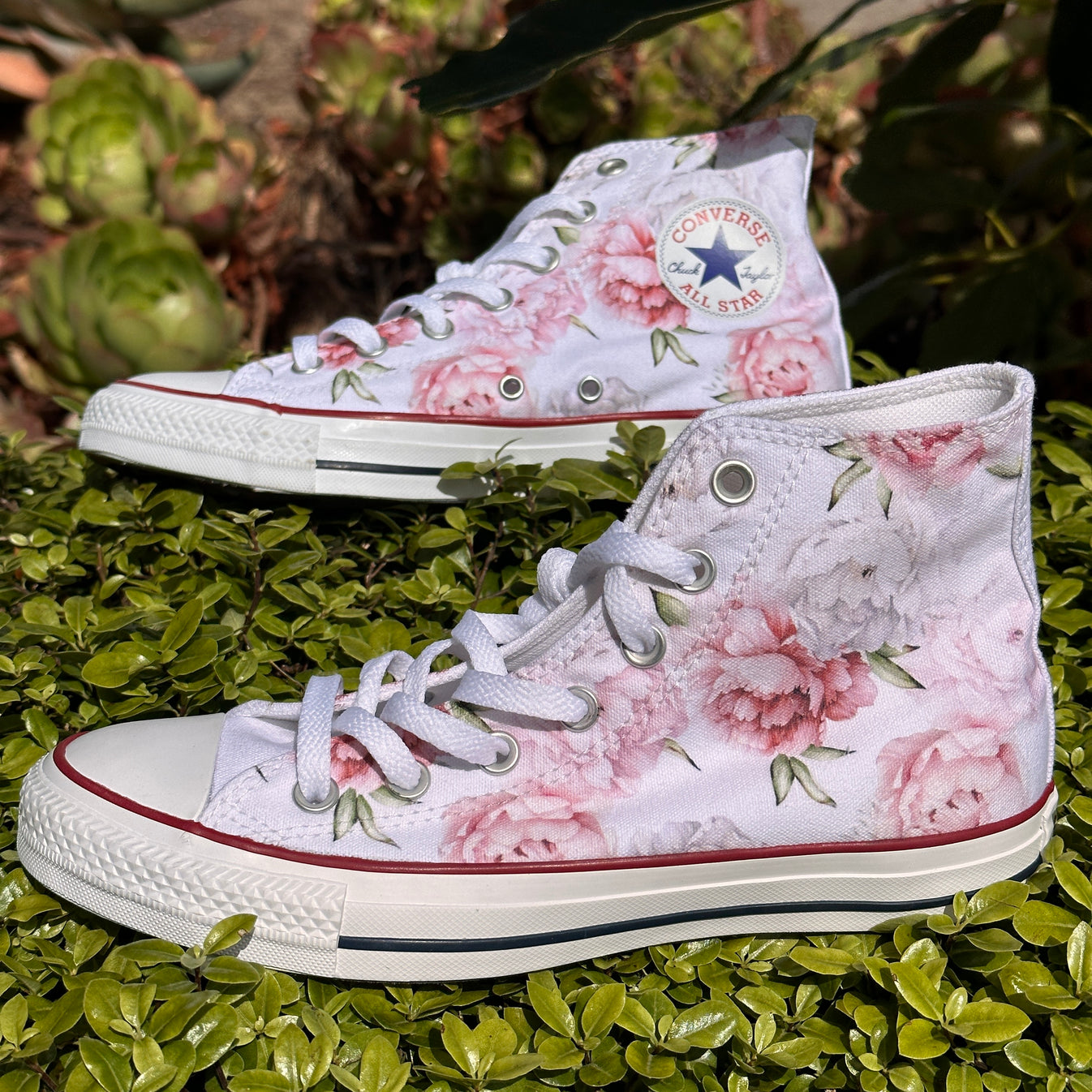 Whimsical Roses White Converse High Top Chuck Taylor Shoes Floral Cust ...