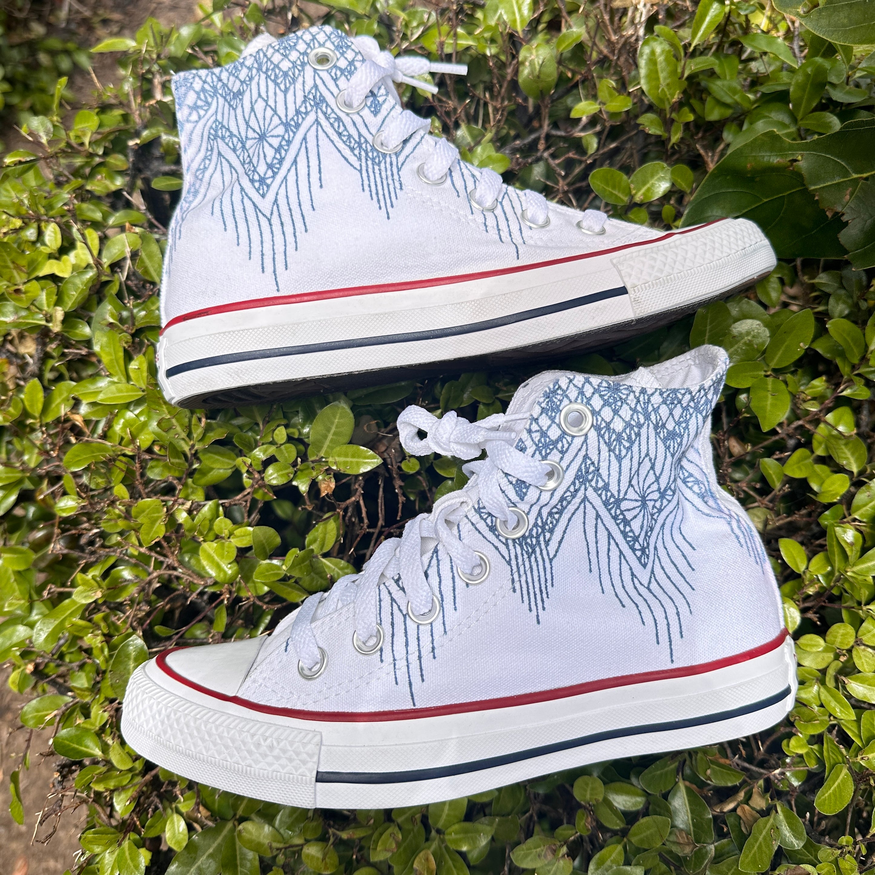 Blue Lace Pattern White Low Top - Wedding Shoes - Custom Converse Shoes ...