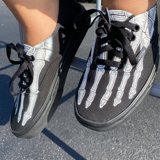Custom Authentics All Black Skeleton Boney Feet - Custom Vans Shoes ...