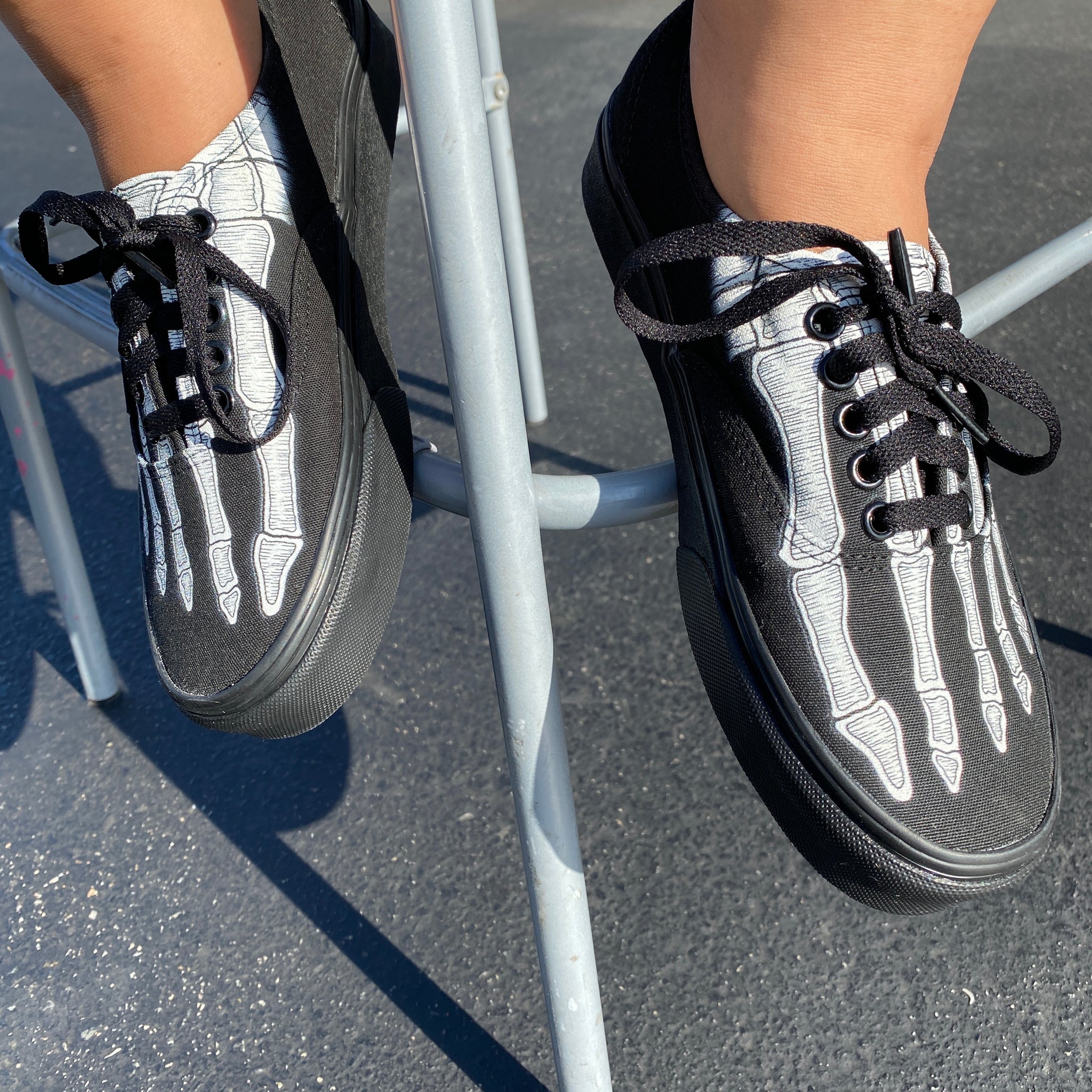Custom Authentics All Black Skeleton Boney Feet - Custom Vans Shoes ...